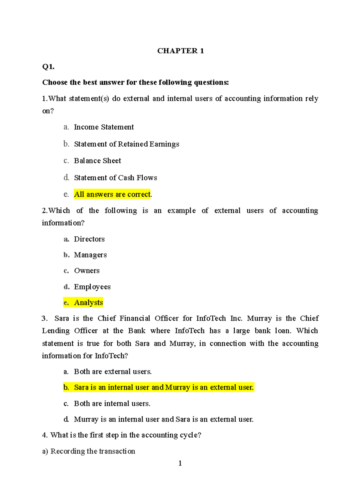 Chapter 1 Final Exam Questions & Answers for ACC 101 - Studocu