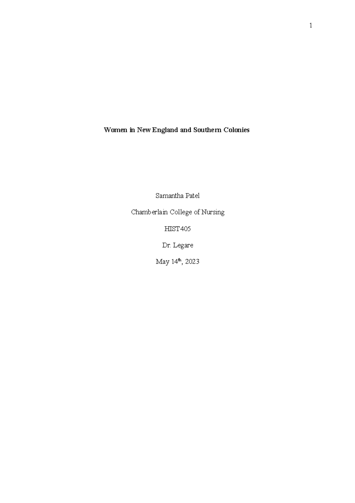 HIST Case Study: Women's Roles in New England & Southern Colonies - Studocu