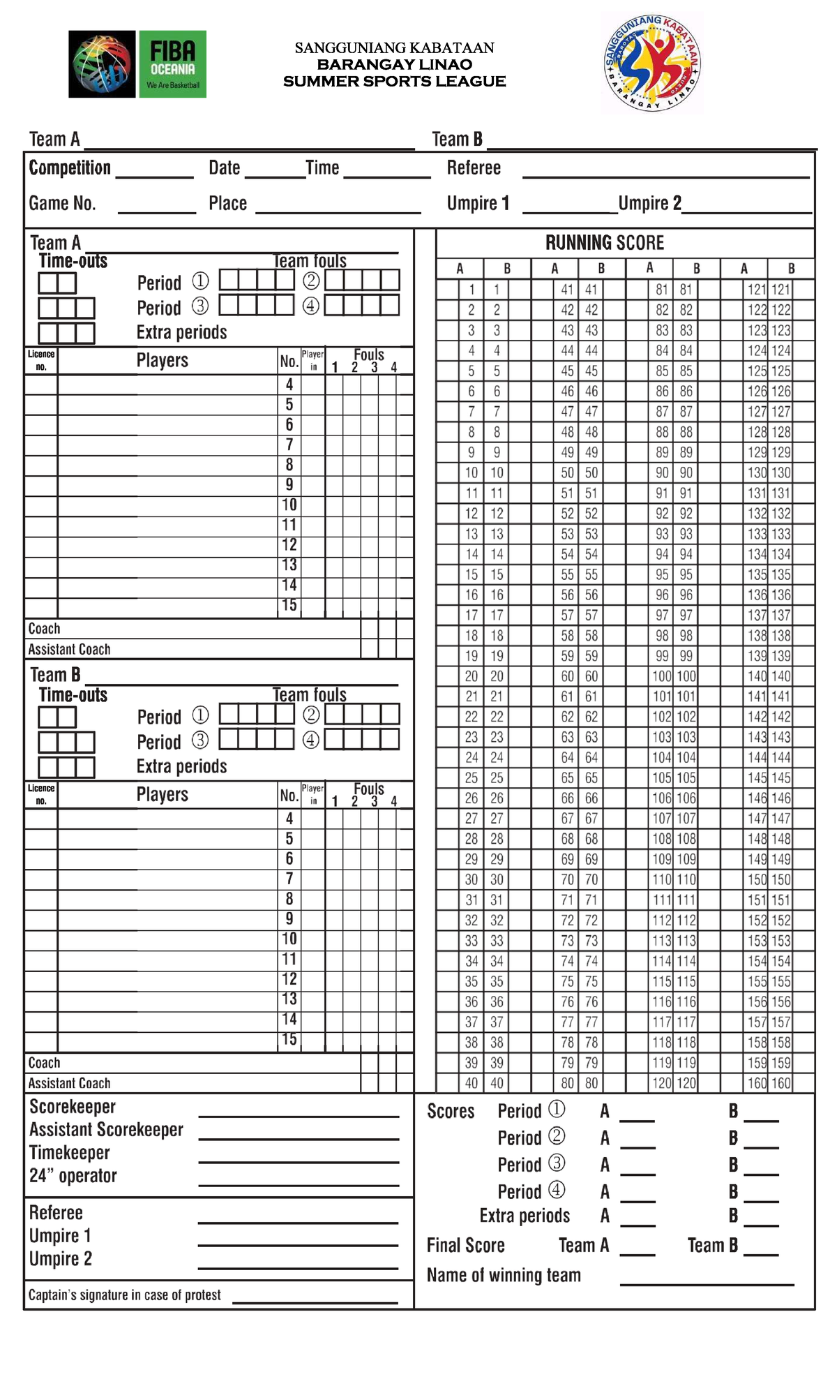 Final Scoresheet - Summer Sports League LIGA - Studocu