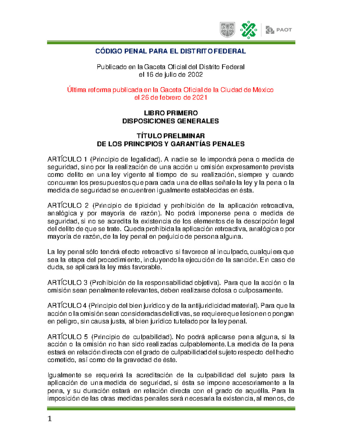 COD Penal DF 26 02 2021 - CÓDIGO PENAL PARA EL DISTRITO FEDERAL ...