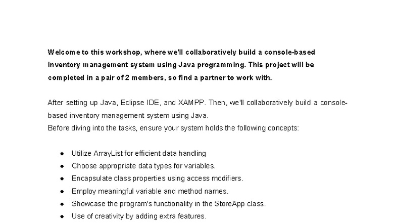 CS101: Workshop on Building a Java-Based Inventory System - Studocu