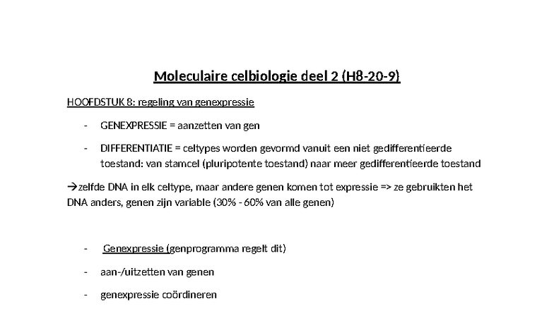 Moleculaire celbiologie deel 2: Genexpressie en Differentiatie (H8 ...