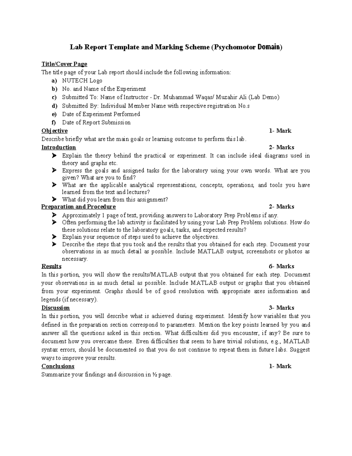 Lab Report Template and Marking Scheme - and Name of the Experiment c) Submitted To: Name of ...