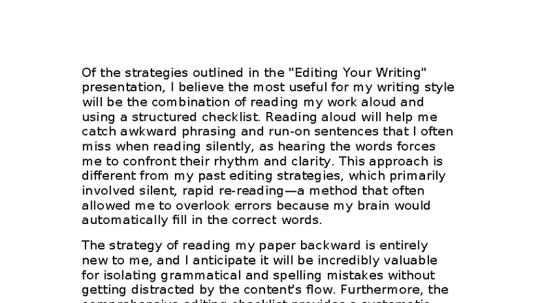 Learning Journal 6: Effective Editing Strategies for Writing - Studocu