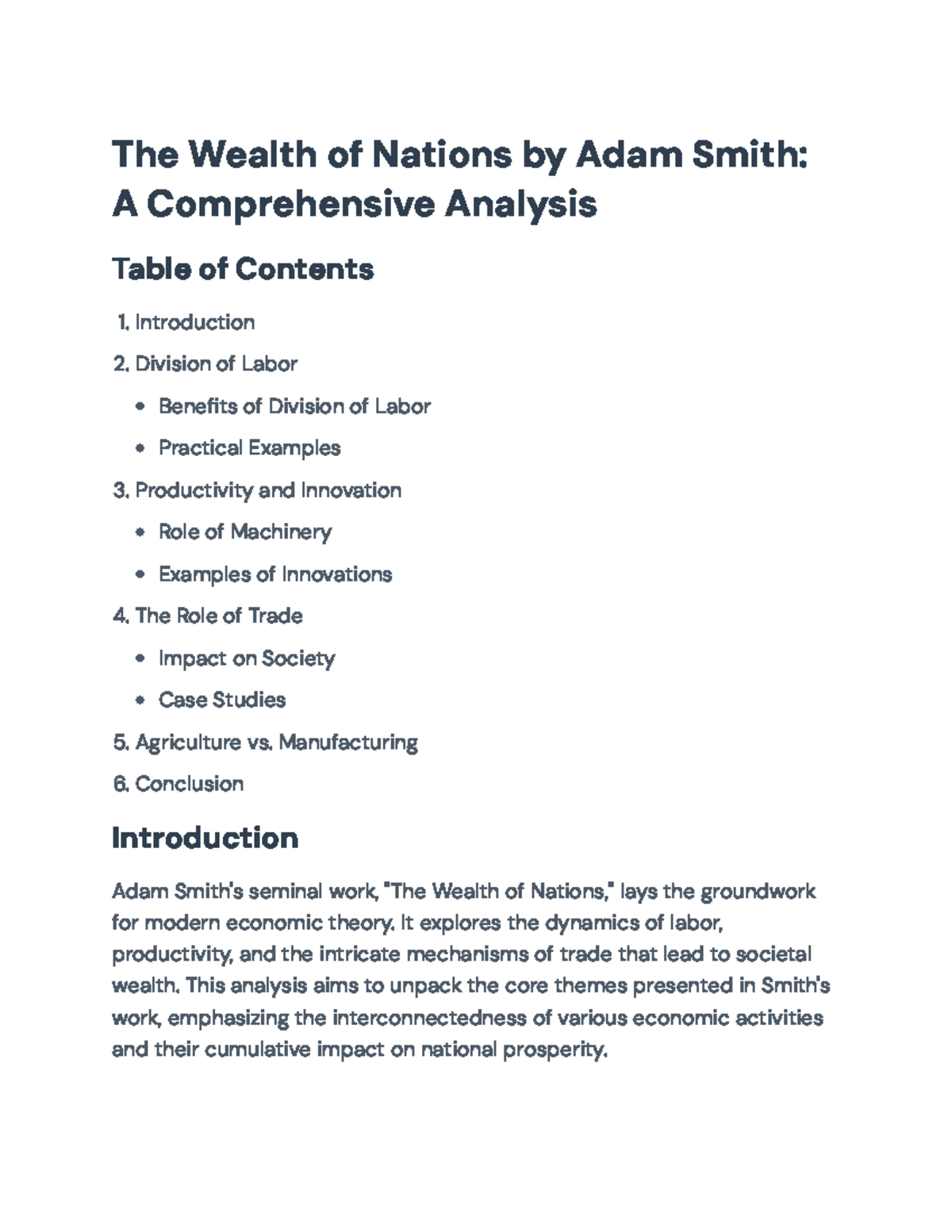 Comprehensive Analysis of Adam Smith's Wealth of Nations: Key Themes ...