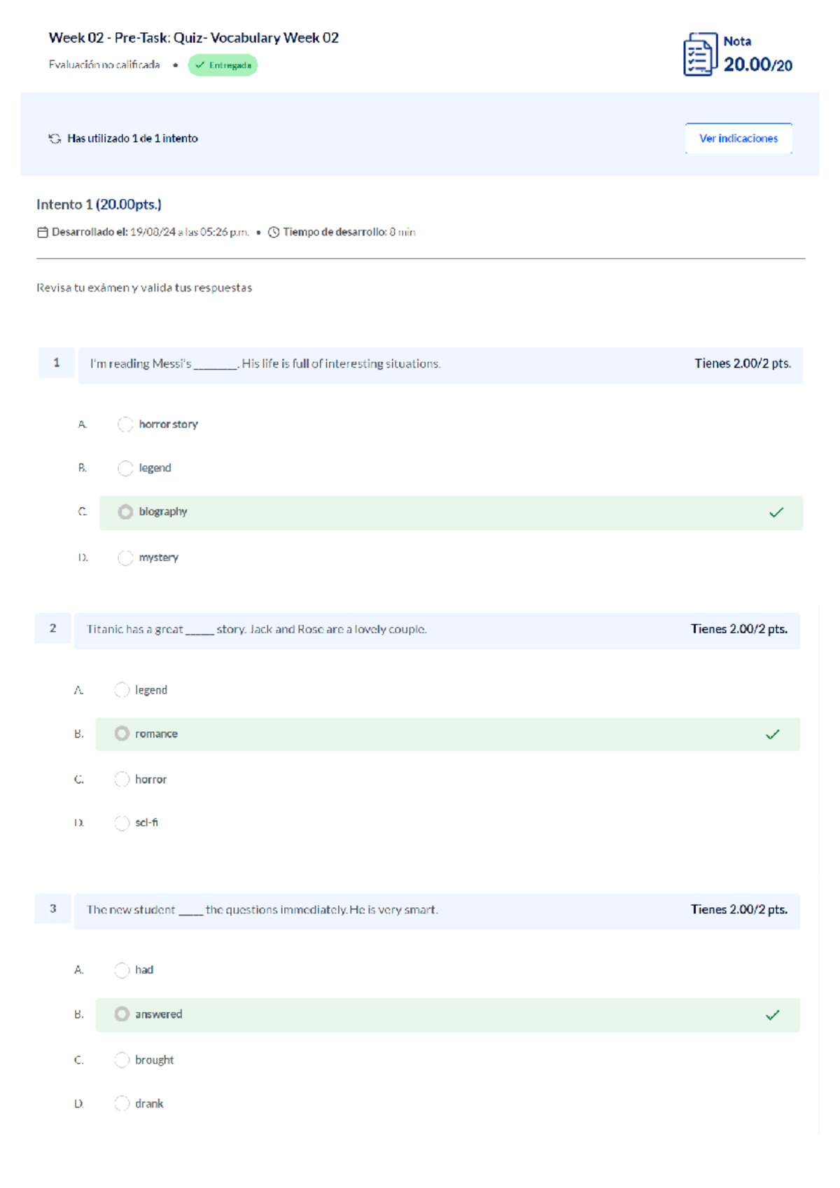 Week 02 - Pre-Task Quiz: Vocabulary Assessment Insights - Studocu