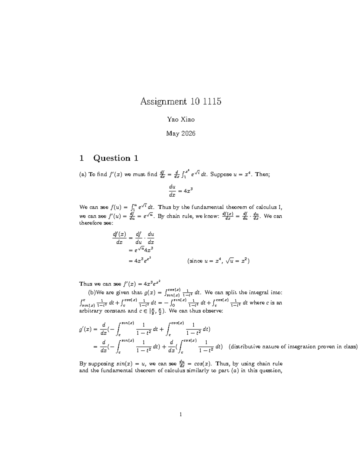 Assignment 10: Calculus and Linear Algebra Solutions 1115 - Studocu