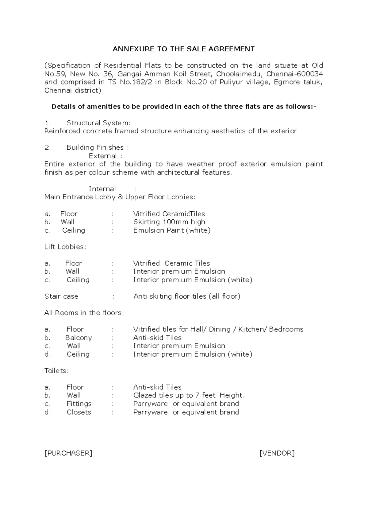 Residential Flats Construction Specifications - Annexure Agreement ...