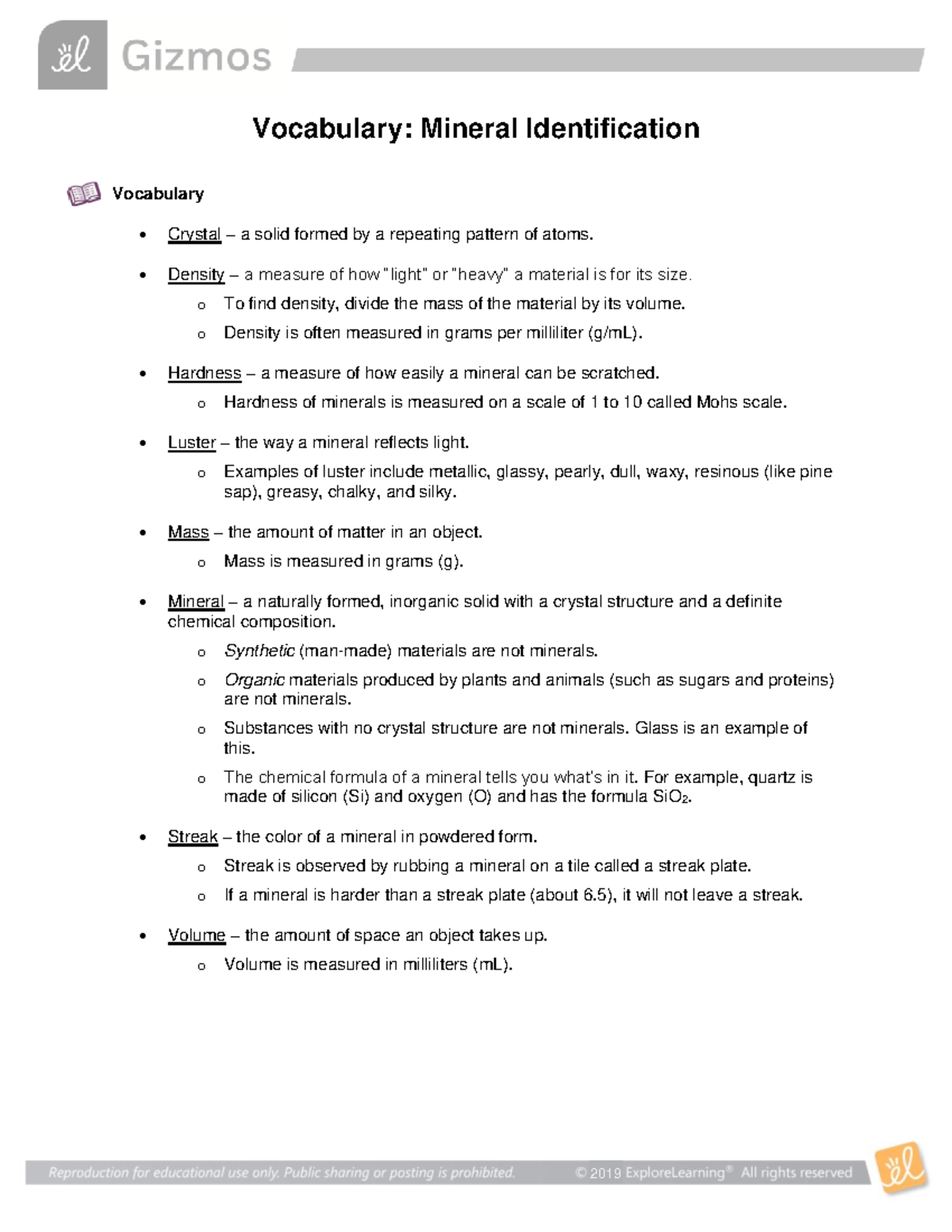 Mineral Identification Vocabulary: Key Terms and Definitions - Studocu