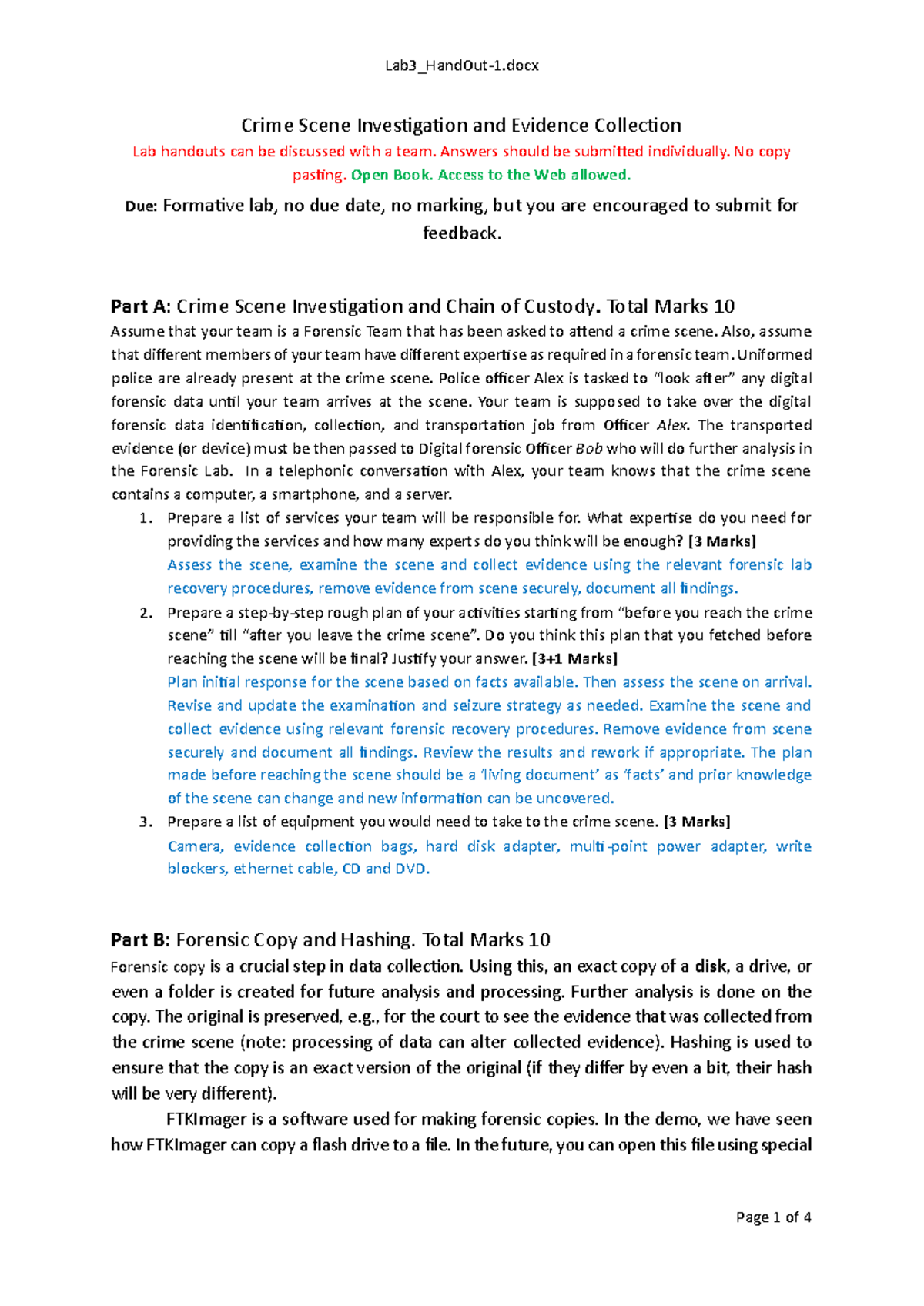Lab 3 Digitial trace and identity worksheet - Crime Scene Investigation ...