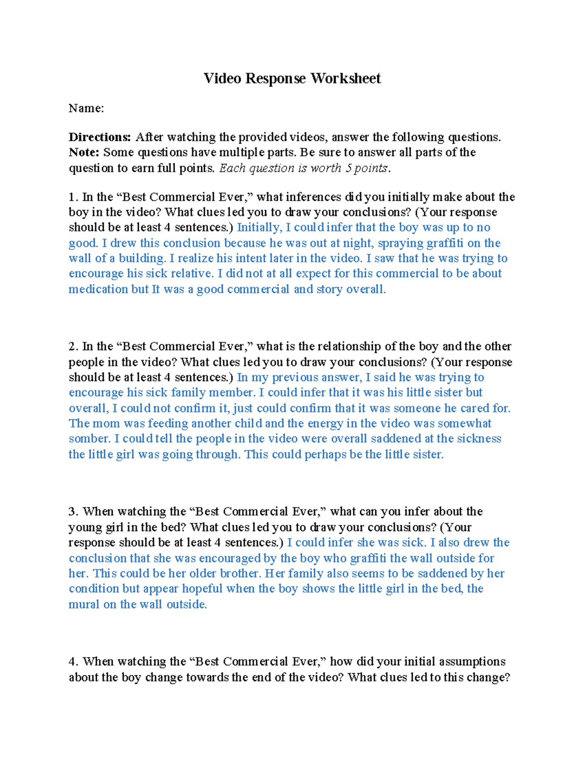 Video Worksheet - ENC0027 - Completed - Video Response Worksheet Name ...