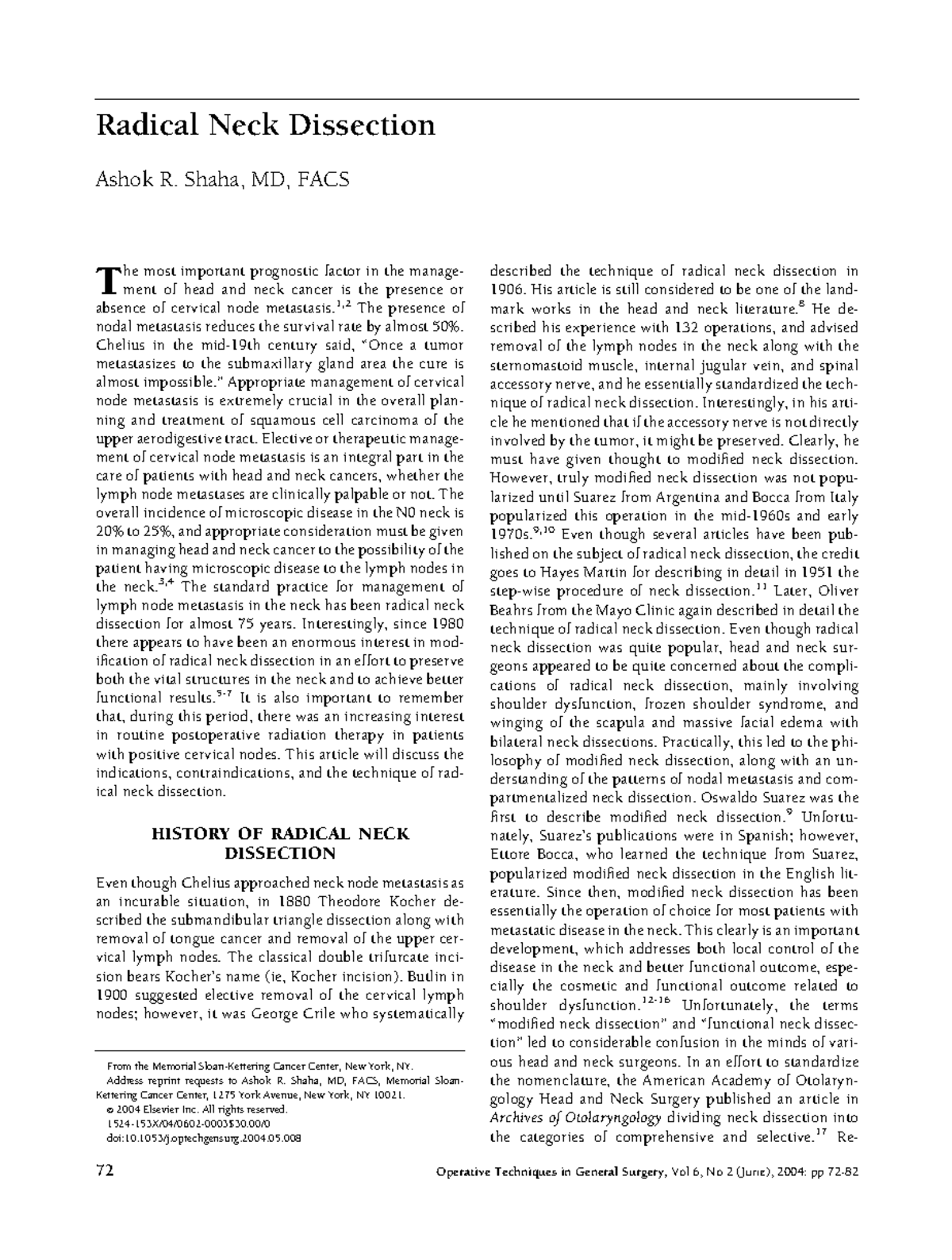 Radical Neck Dissection: Techniques and Historical Insights - Studocu