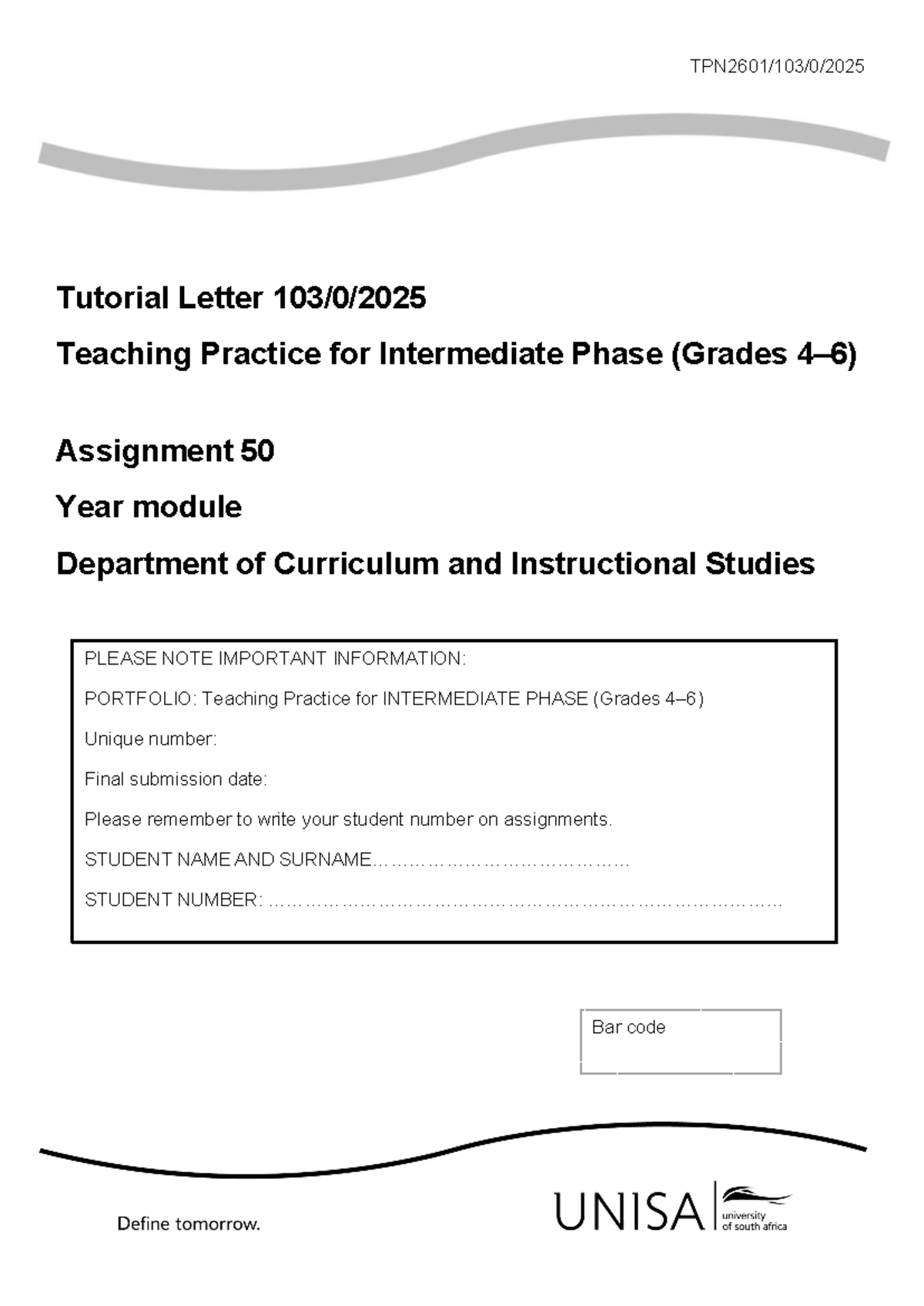 Tpn2601 Teaching Practice Portfolio For Intermediate Phase 2025 Studocu