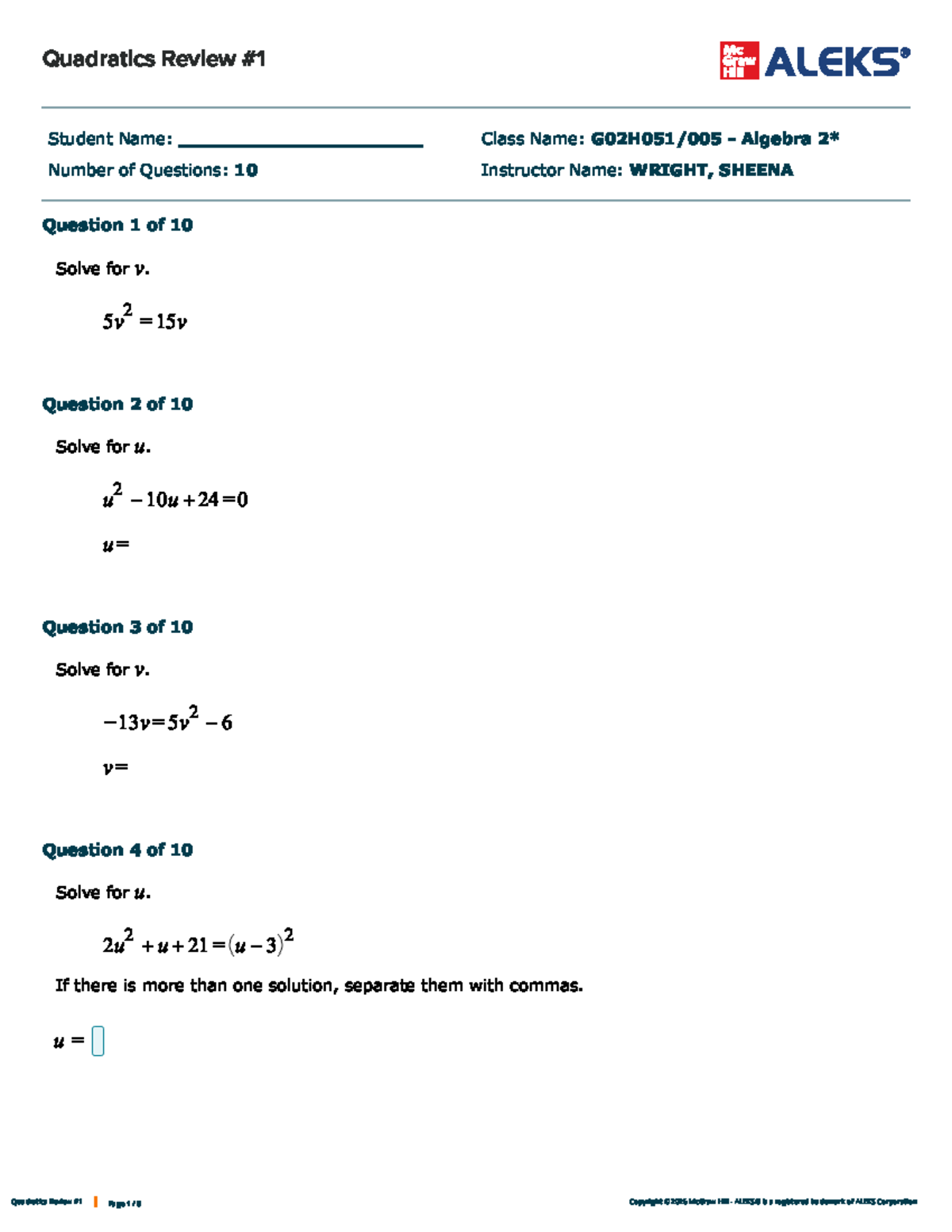 Algebra 101: Quadratics Review for Final Exam - Studocu