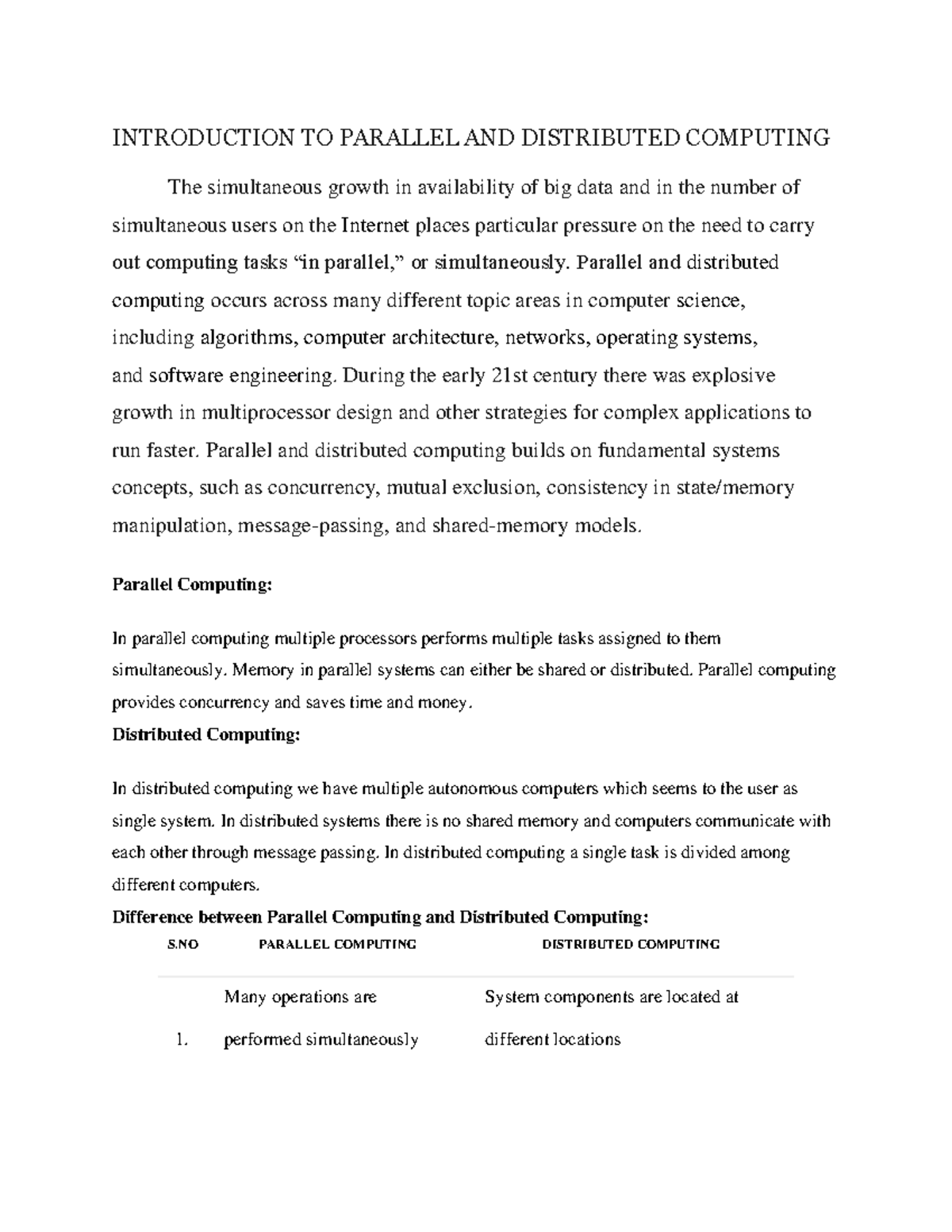Parallel and Distributed Computing Overview: Concepts and Models - Studocu