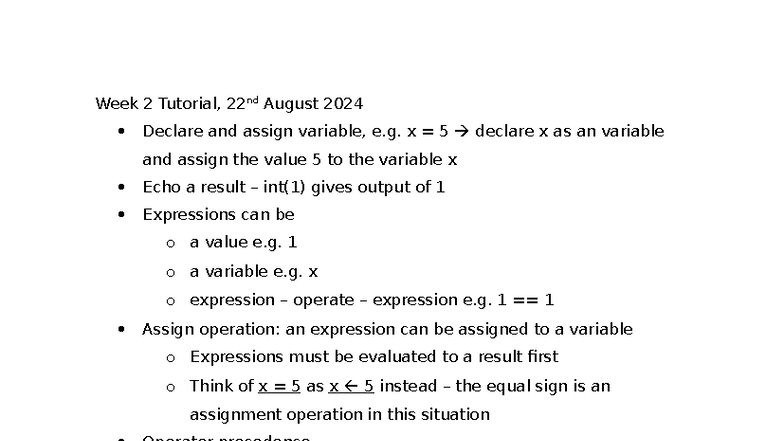 CS1010E Week 2 Tutorial: Variable Declaration & Assignment - Studocu