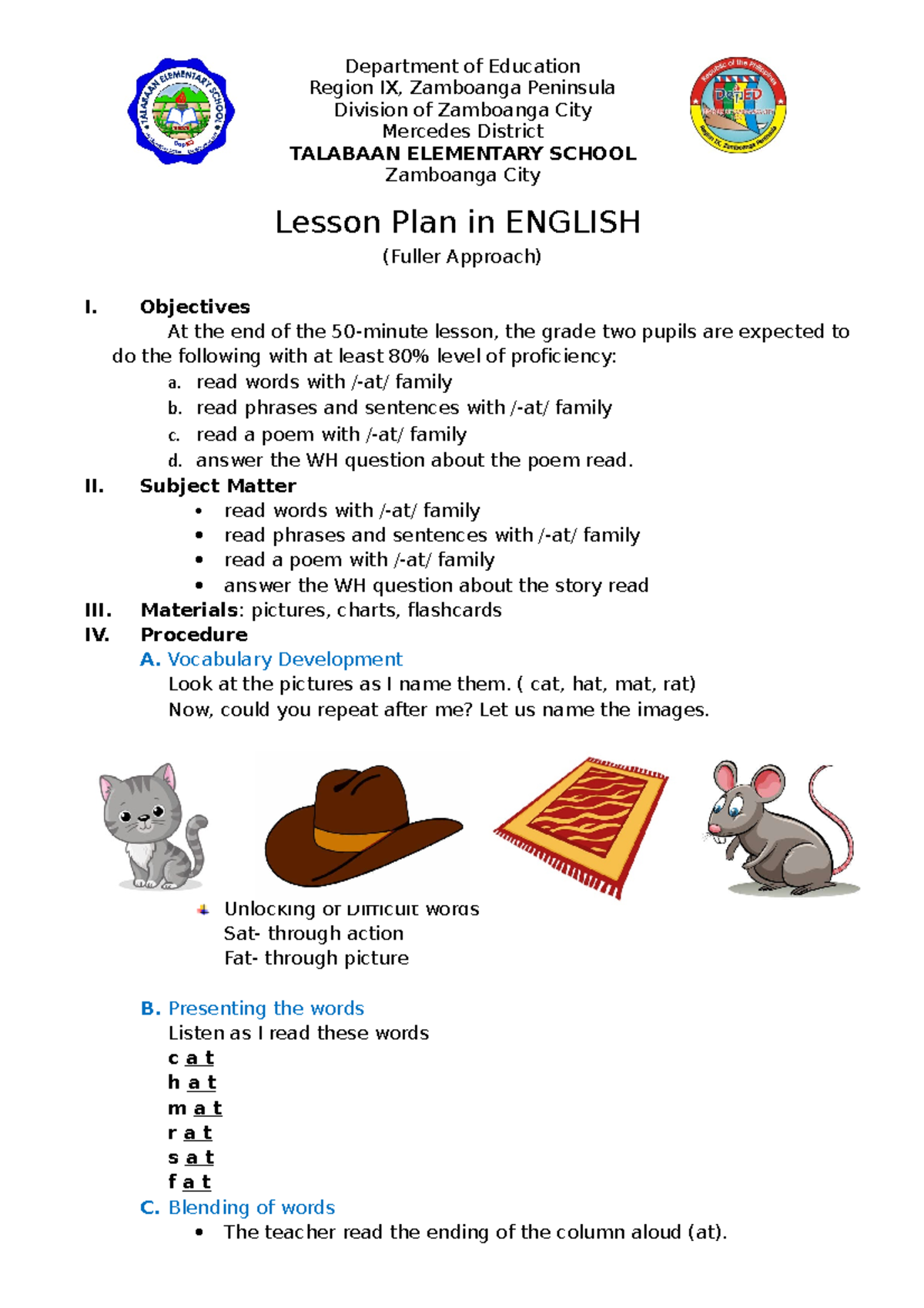 Grade 2 English Lesson Plan: The Fuller Approach to Reading Skills ...