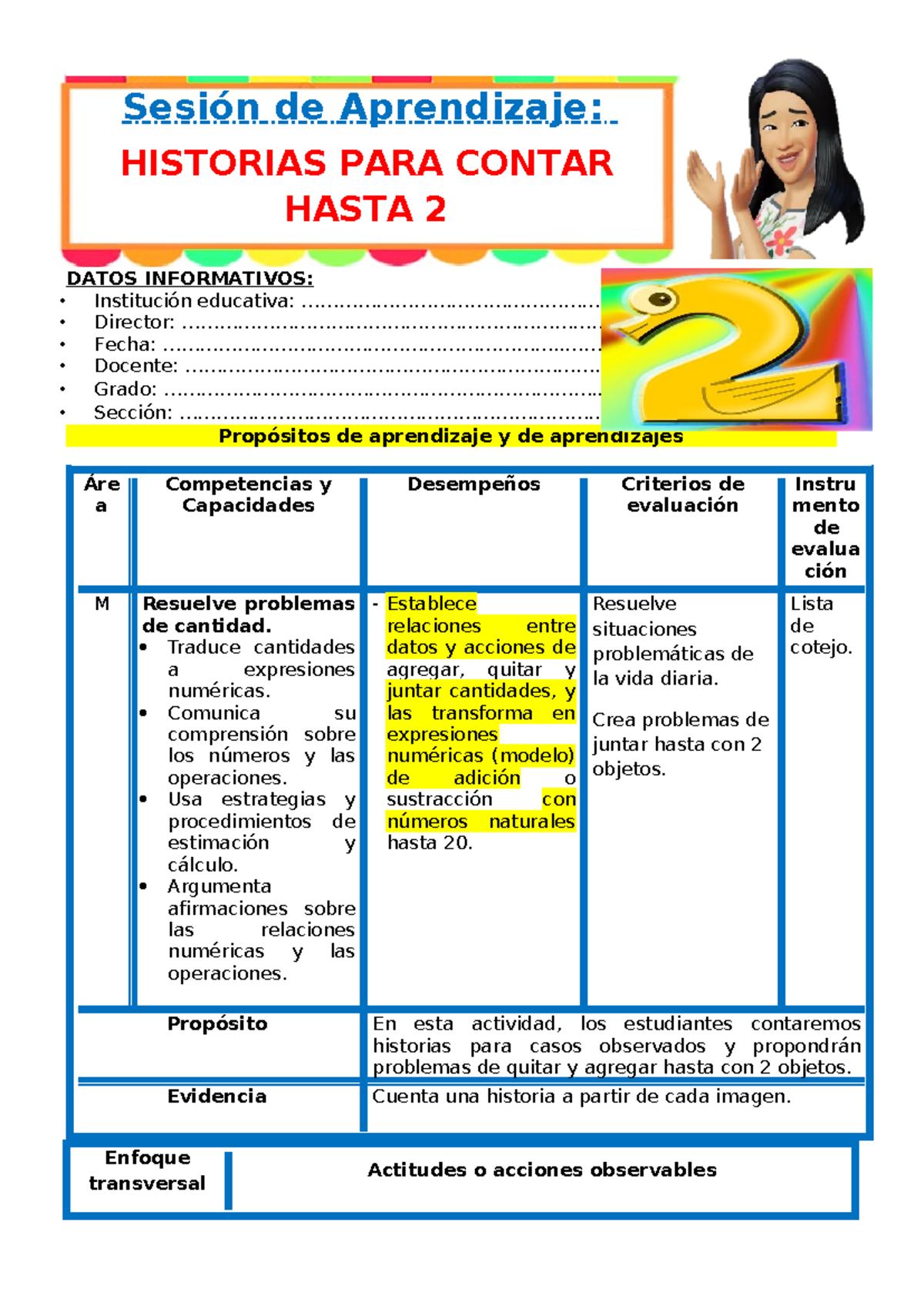 Historias para Contar y Resolver Problemas Hasta el 2 - Sesión Día 4 ...