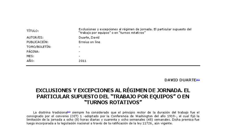 Exclusiones y Excepciones al Régimen de Jornada Laboral (OIT 1) - Studocu