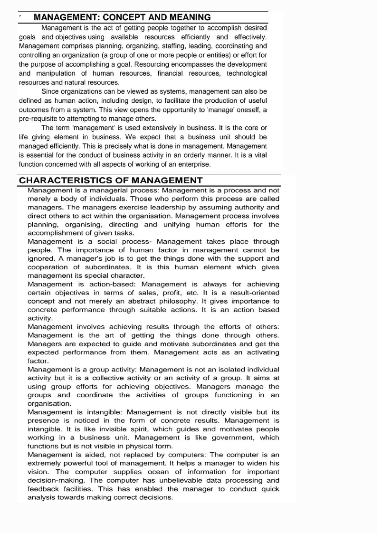 BBA 1st Sem POM: Understanding Management Concepts and Processes - Studocu