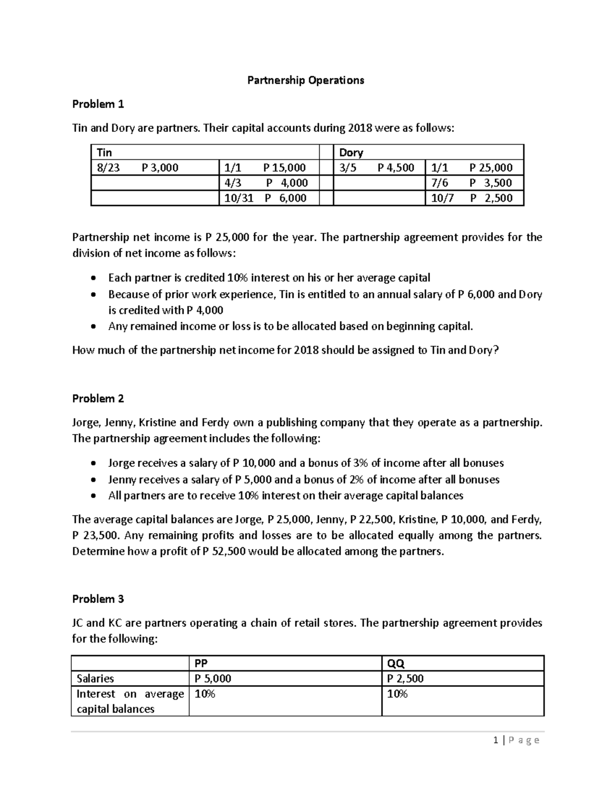 Partnership Operations Problems: Analysis & Solutions (ACCTNG 3) - Studocu