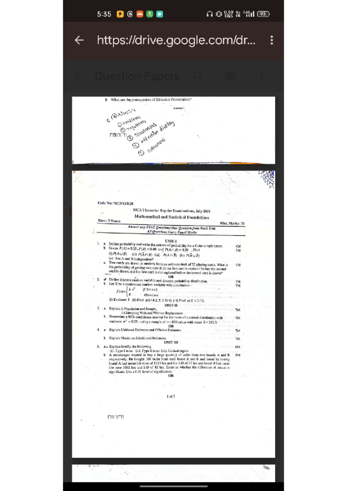 MCA 1: Mathematical & Statistical Foundations Exam QP - Studocu