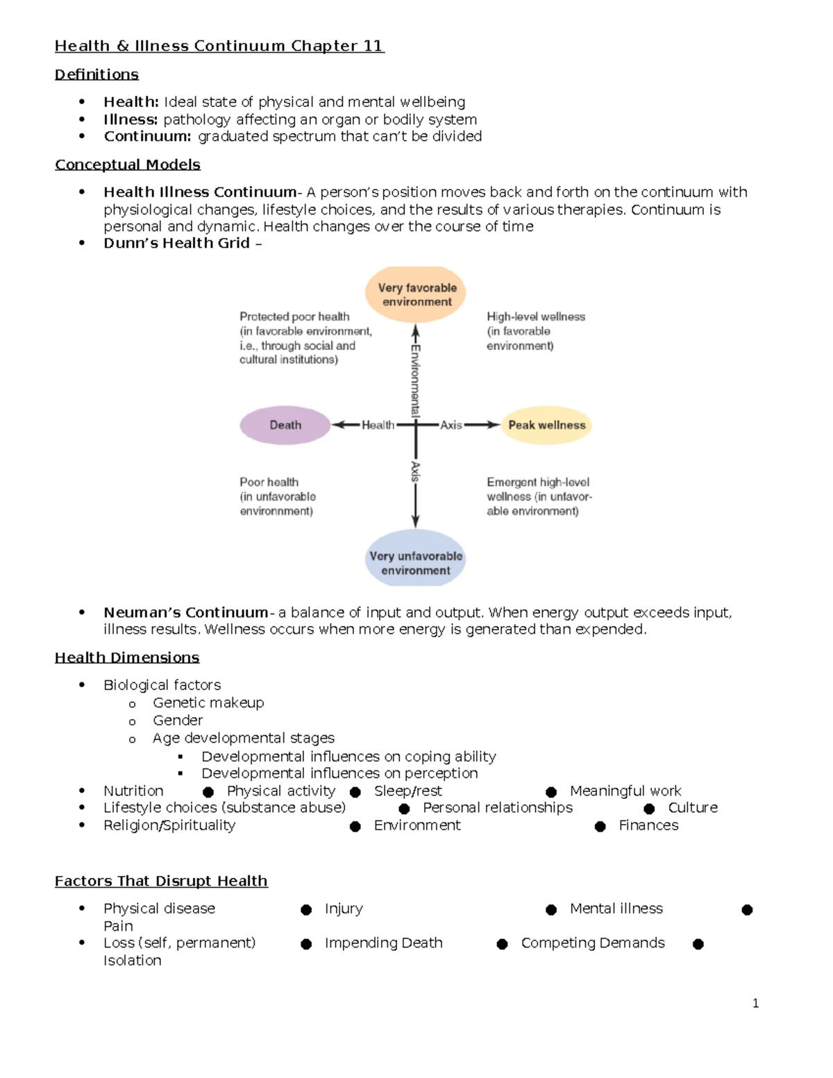 Health & Illness - Lecture Notes 1: Continuum Models & Promotion ...