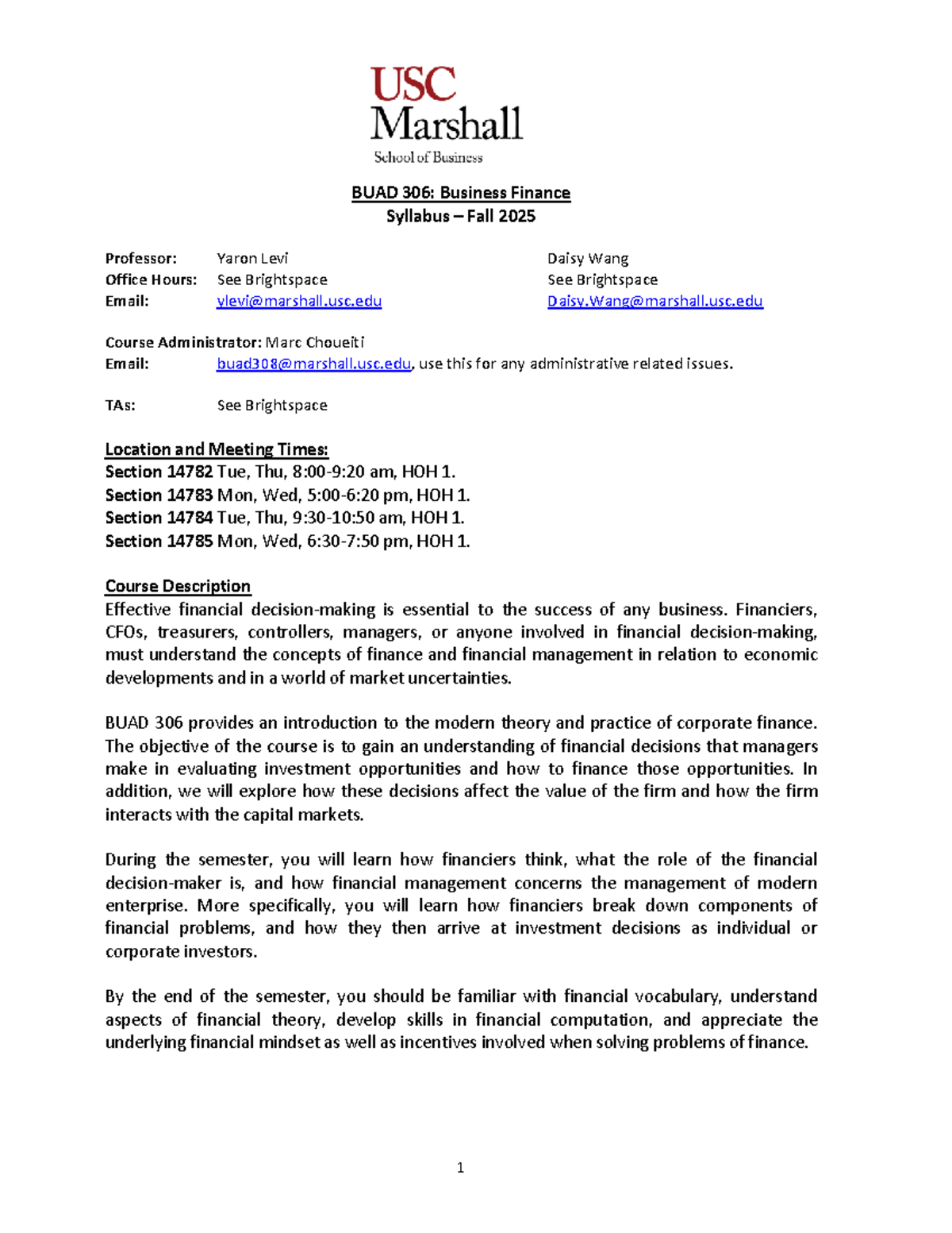 BUAD 306: Business Finance Syllabus - Fall 2025 Edition - Studocu