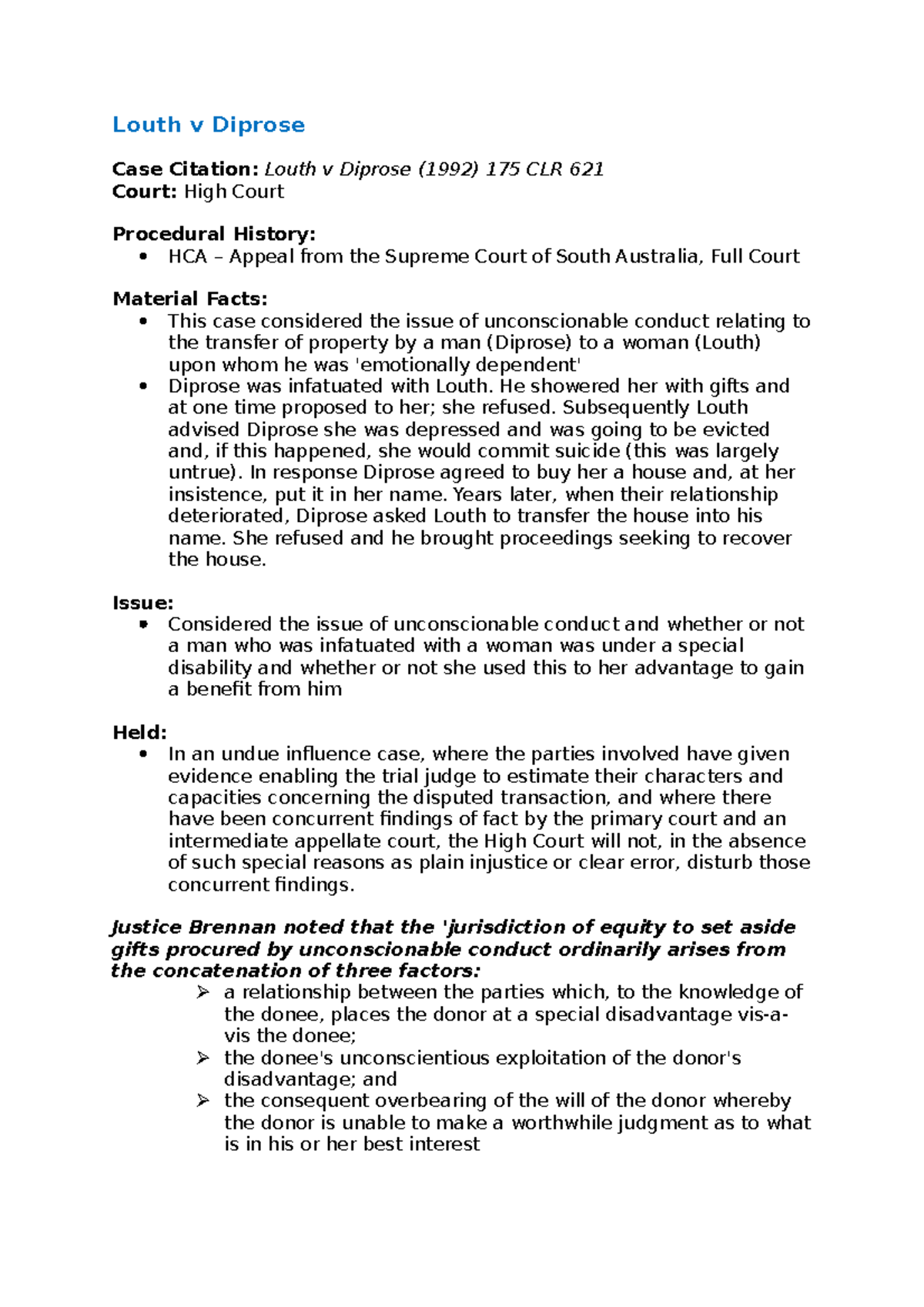 Louth v Diprose (1992) Case Summary: Unconscionable Conduct Examined ...