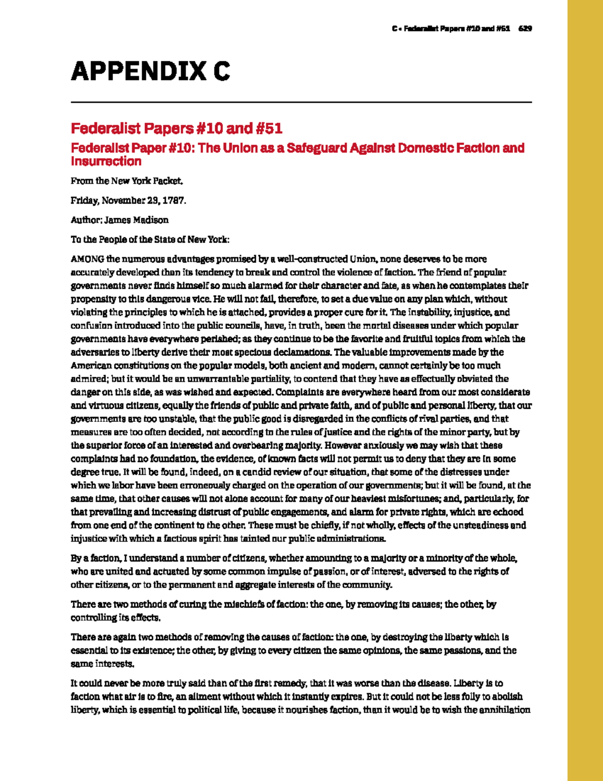 Federalist Papers Analysis: The Union and Government Structure (629 ...