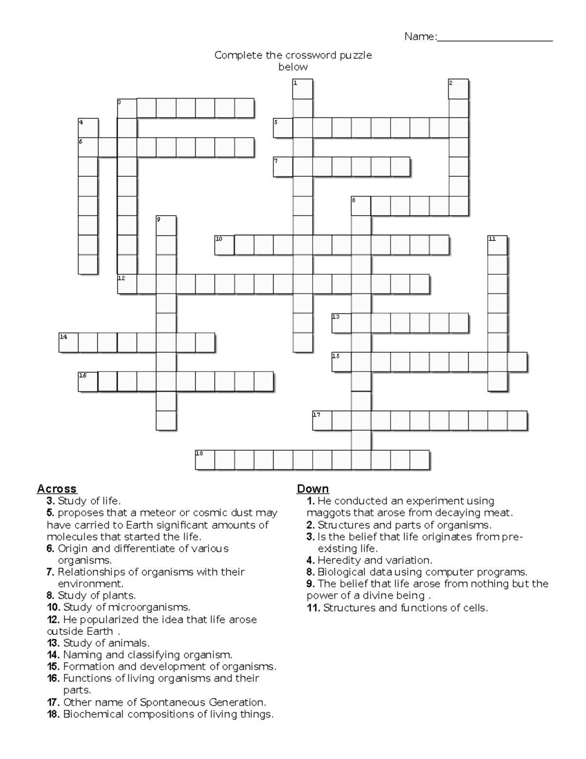 Earth and Life Science Crossword Puzzle Guide - Studocu