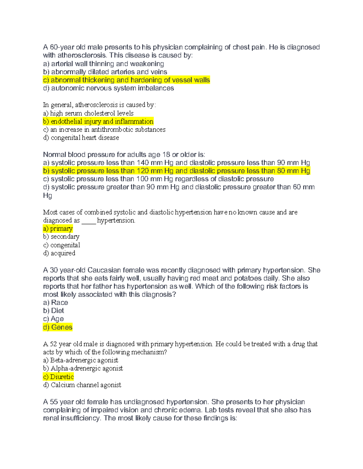 Patho Cardiac Exam Practice Questions: Key Concepts and Cases - Studocu