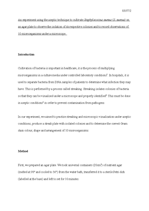 Micro Lab Report #2 - INTRODUCTION A Gram stain is a laboratory test ...