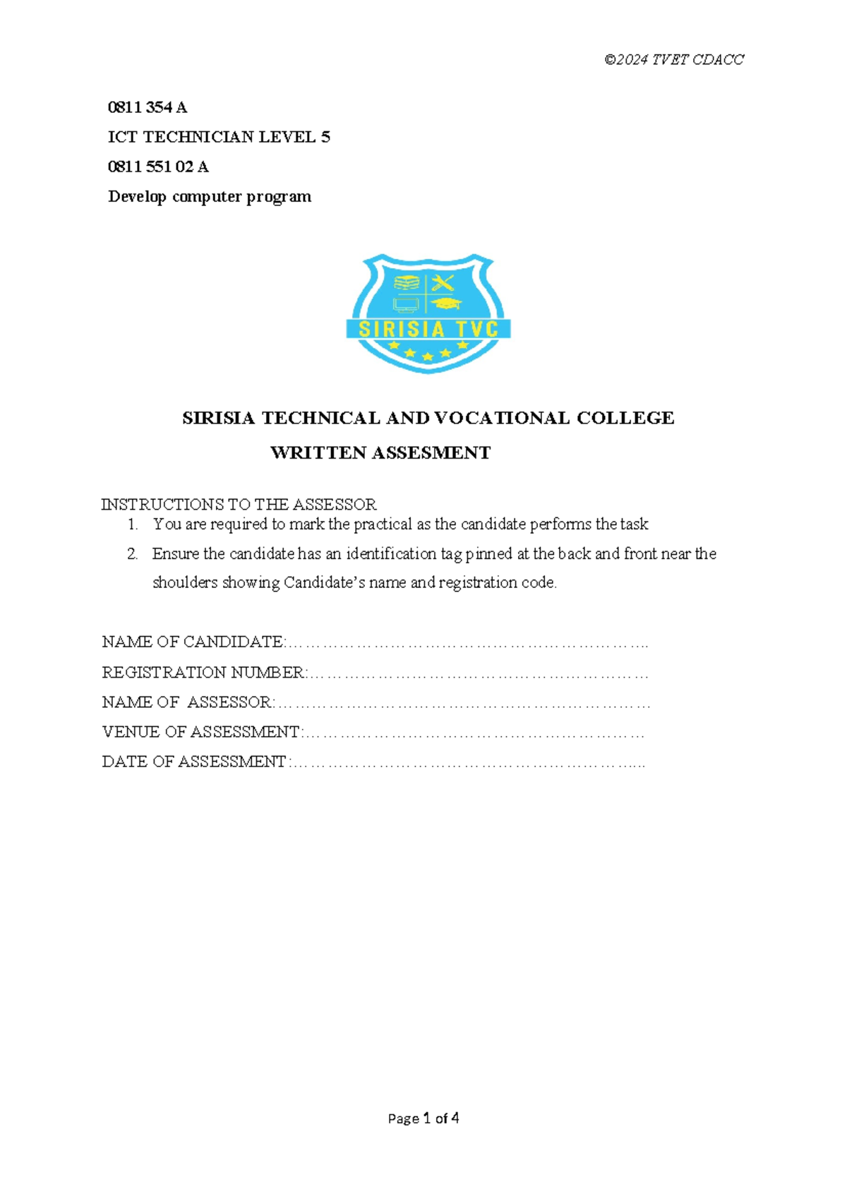 TVET CDACC 0811 354 A ICT Technician Level 5 Programming Notes - Studocu