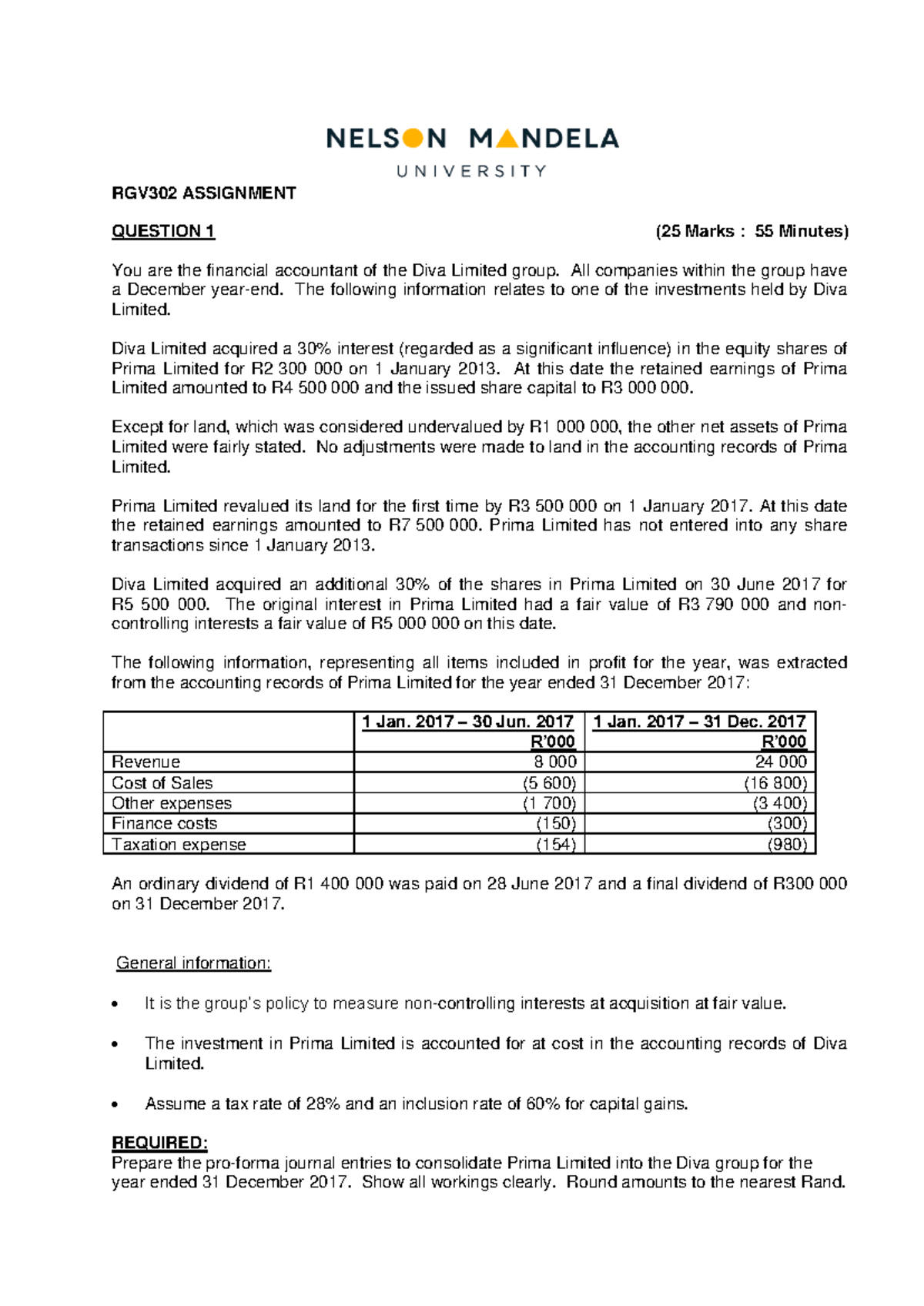 RGV302 Test 1 Consolidation Journal Entries and Financial Analysis 2018 ...