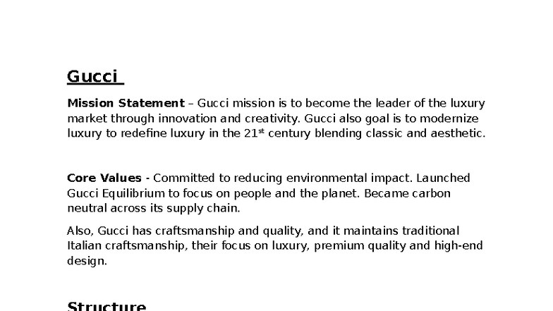 Gucci Mission Statement & Core Values Analysis - Studocu