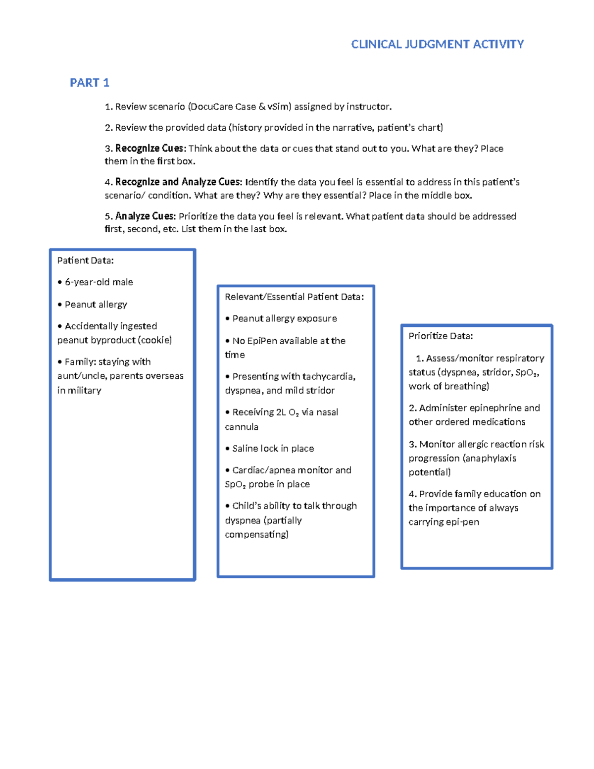 CLINICAL JUDGMENT ACTIVITY PART 1: Charlie Snow Pre-Clinical Worksheet ...