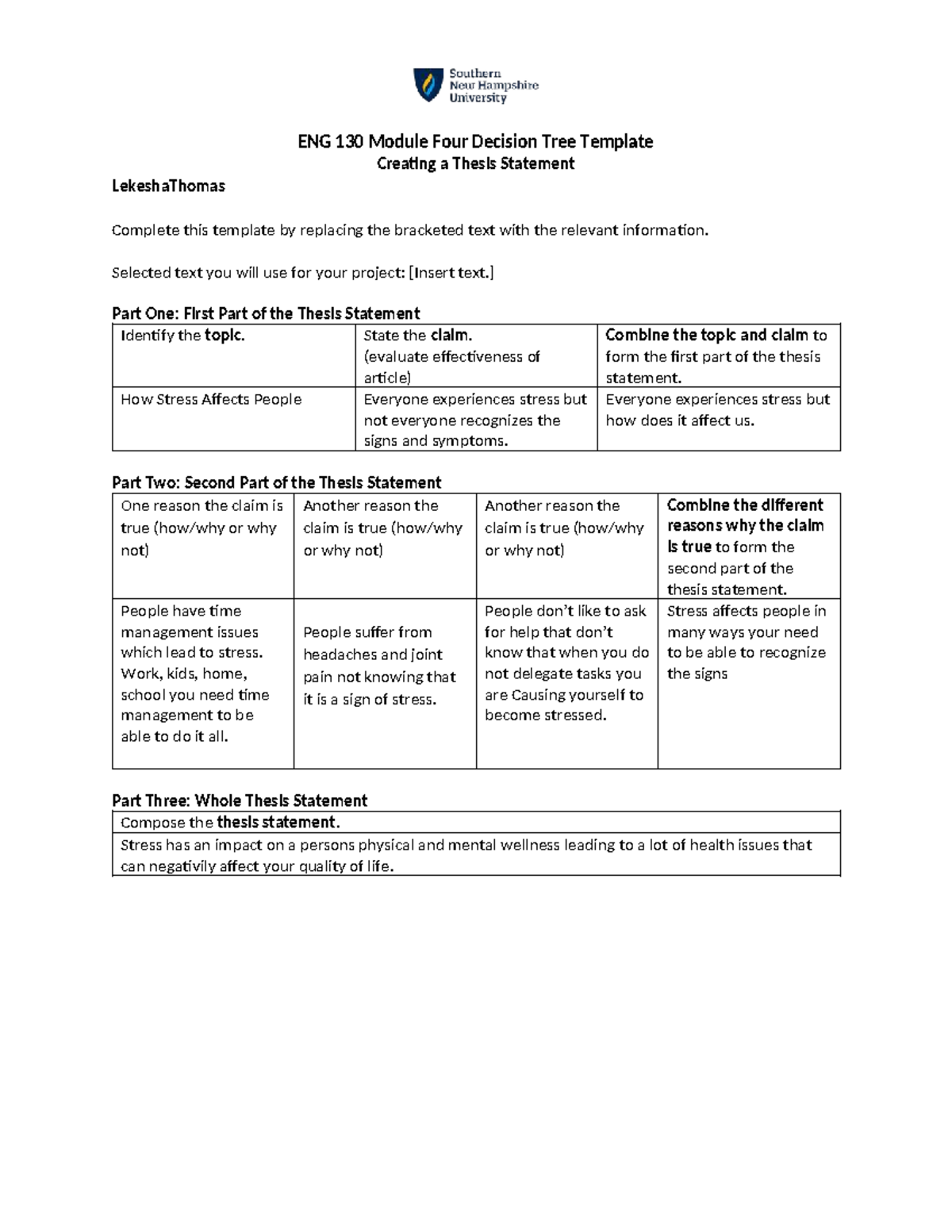 ENG 130 Module Four Decision Tree - Selected text you will use for your ...