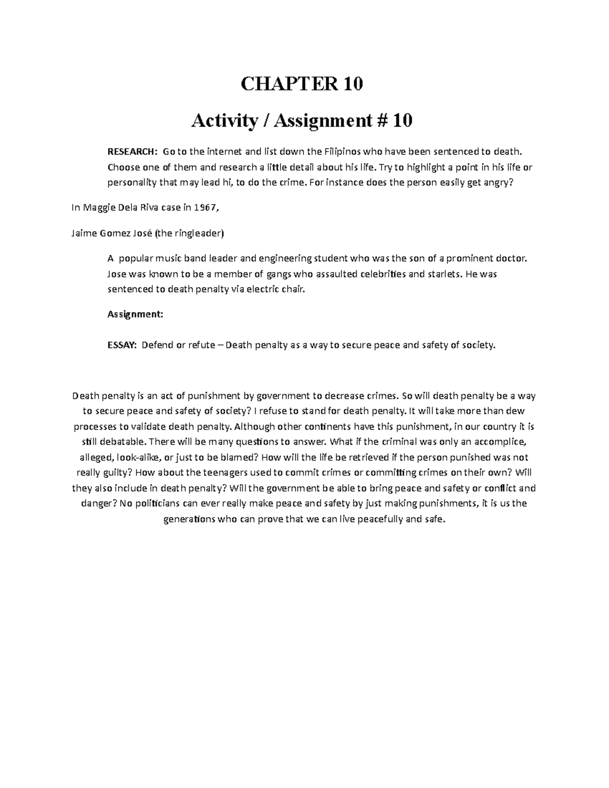 Activity NO. 10 - CHAPTER 10 Activity / Assignment # 10 RESEARCH: Go to ...