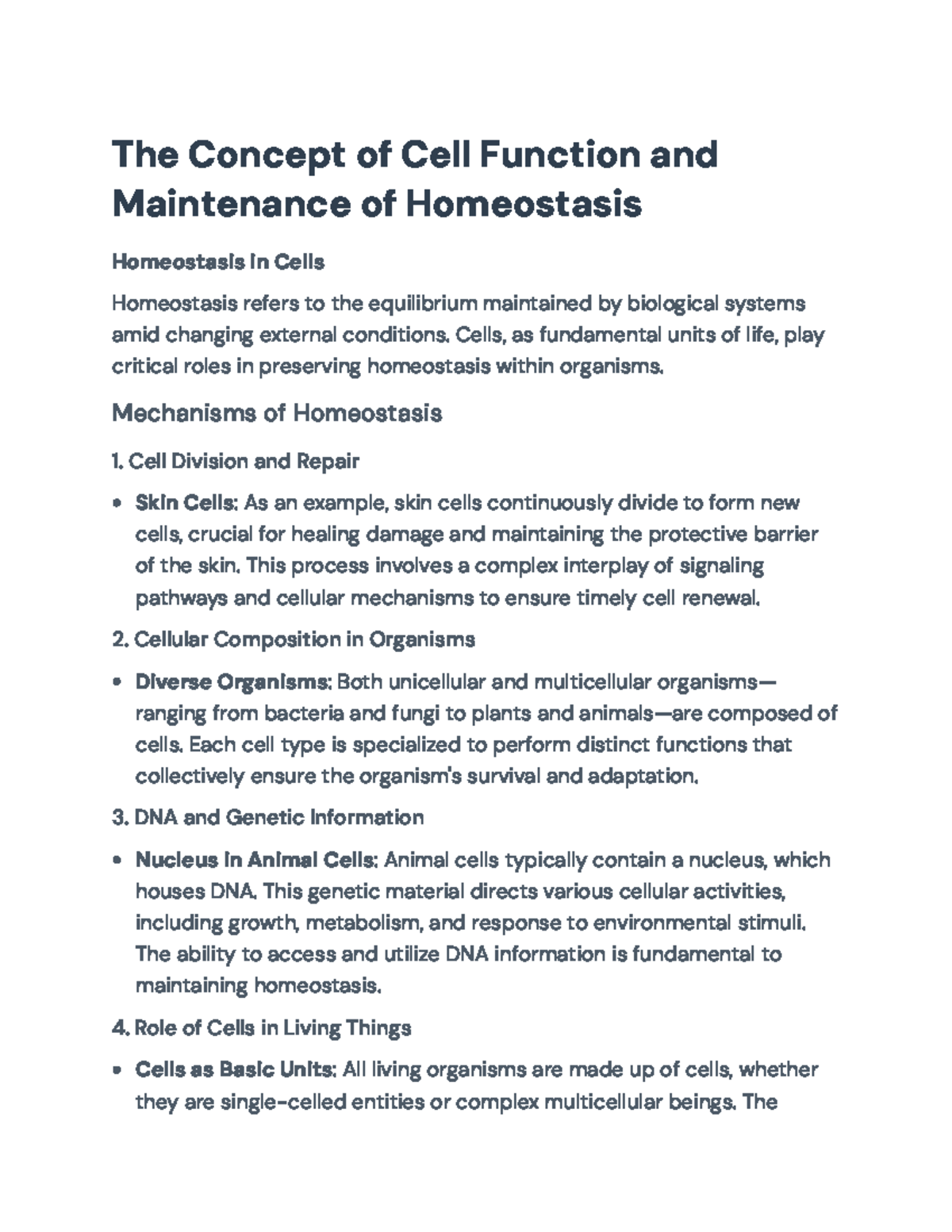 Understanding Cell Function: Mechanisms for Homeostasis in Organisms ...