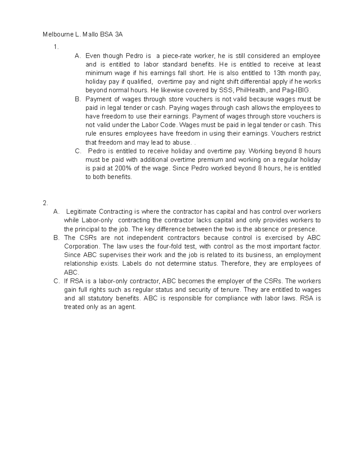Labor Standards and Employee Rights - BSA 3A Activity Notes - Studocu