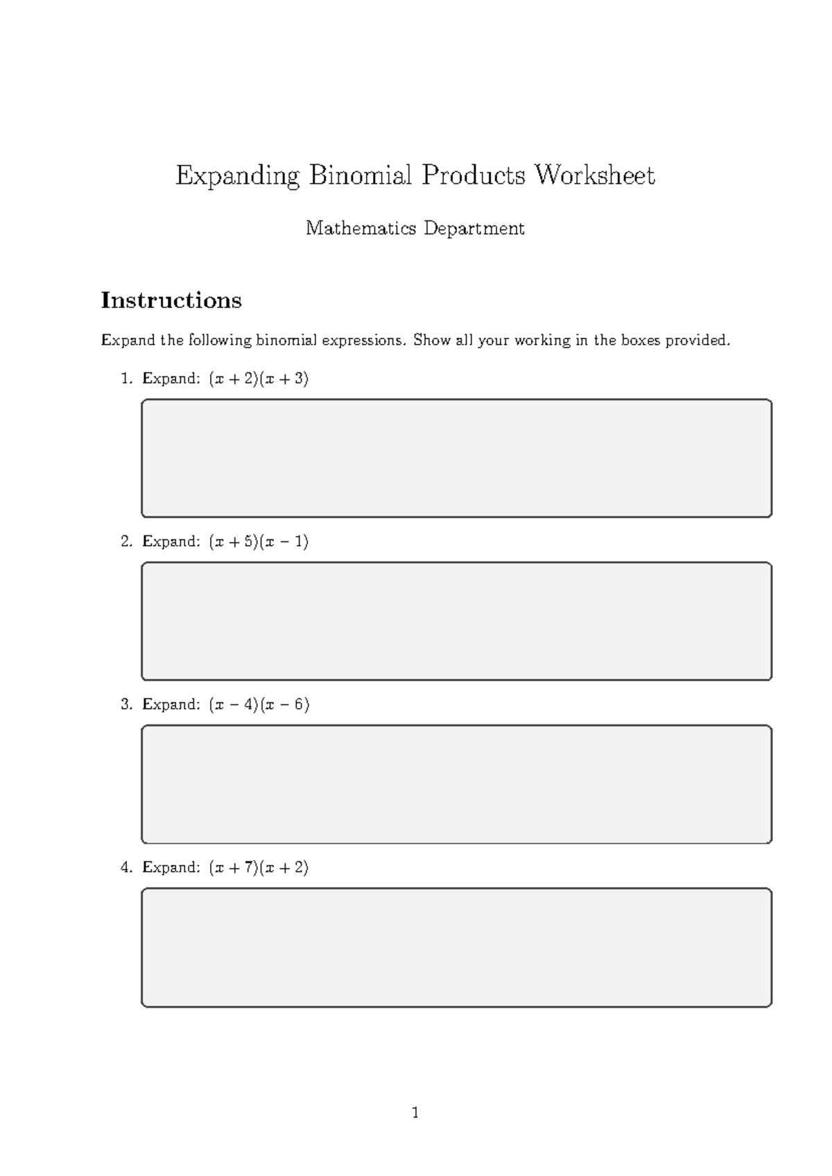 Expanding Binomial Products Worksheet (Math 101) - Studocu
