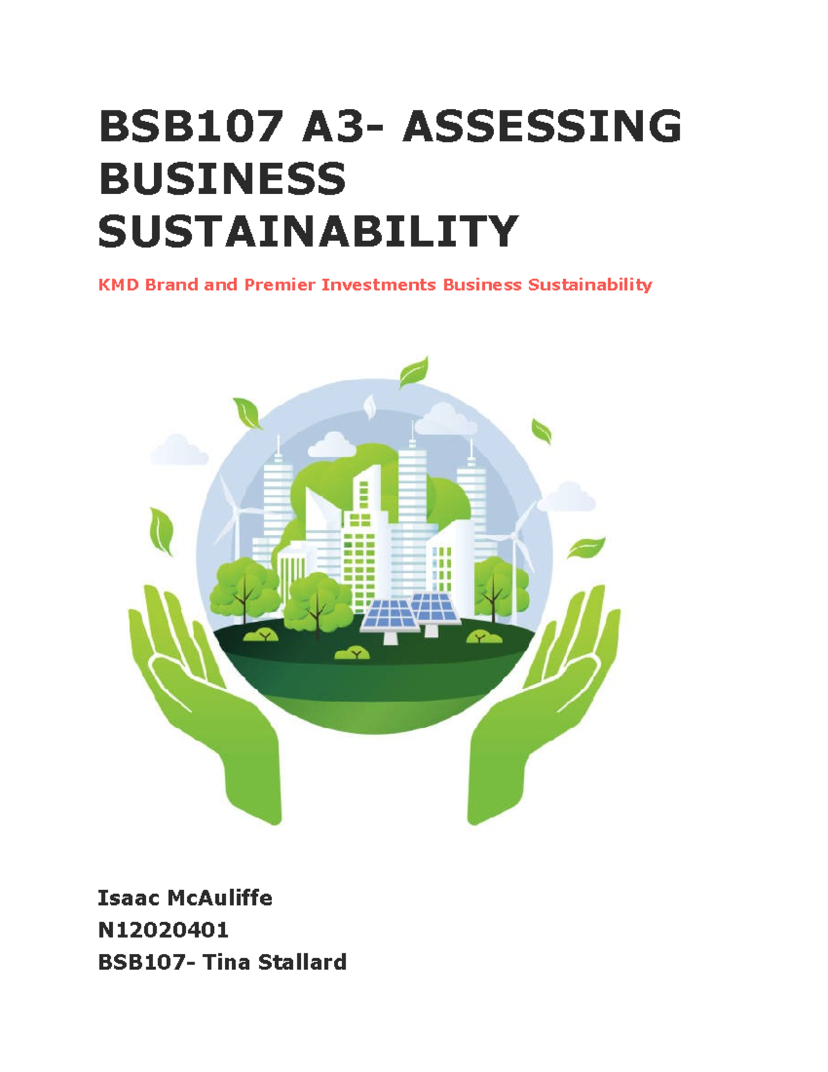 BSB107 A3 - Business Sustainability Assessment of KMD Brands and PMV ...
