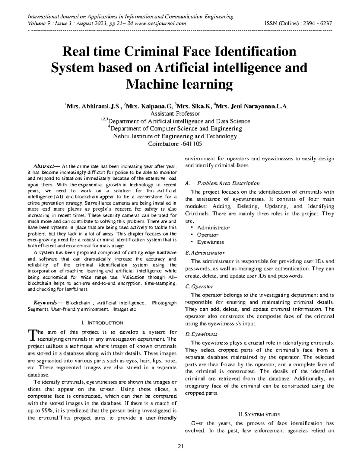 Real-Time Criminal Face Identification System Using AI & ML (AI101) - Studocu