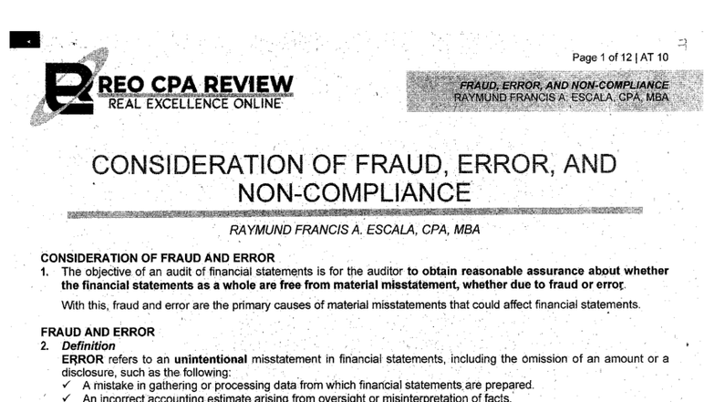 Consideration of Fraud, Error, and Non-Compliance in Audit Procedures ...