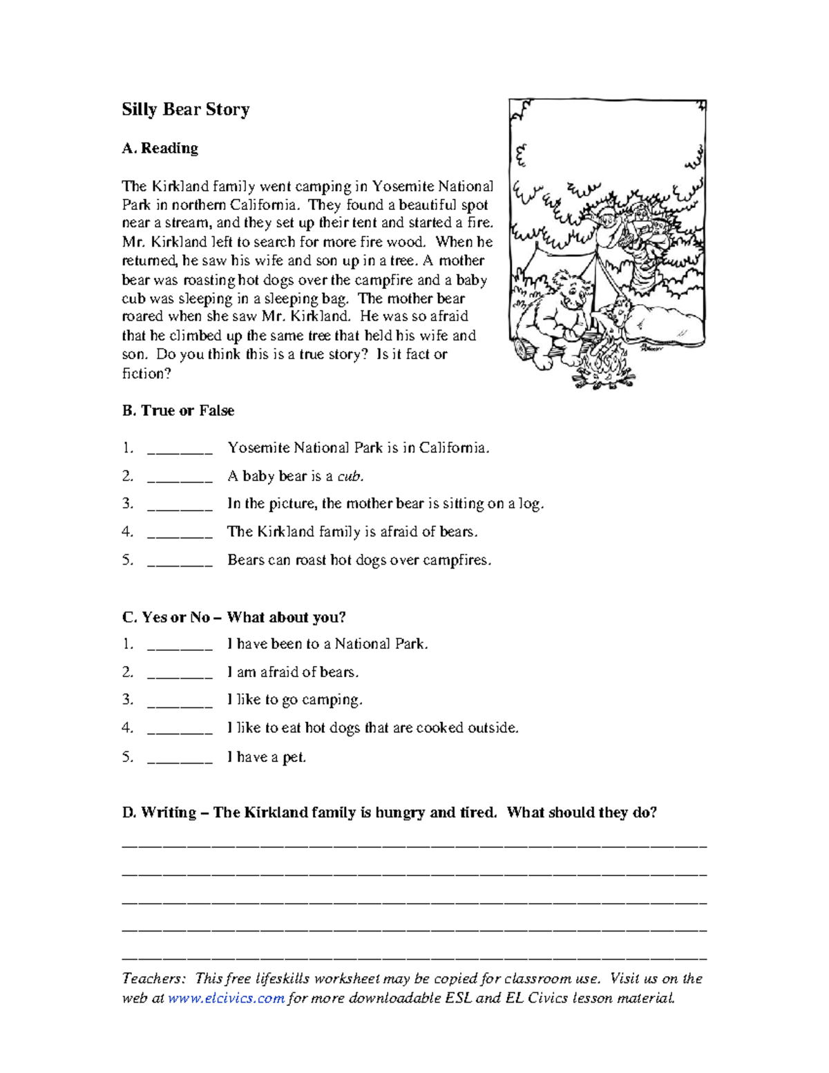 Bears - Good - Teachers: This free lifeskills worksheet may be copied ...