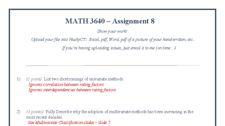 MATH 3640 Assignment 8 Answers: Univariate vs Multivariate Methods ...