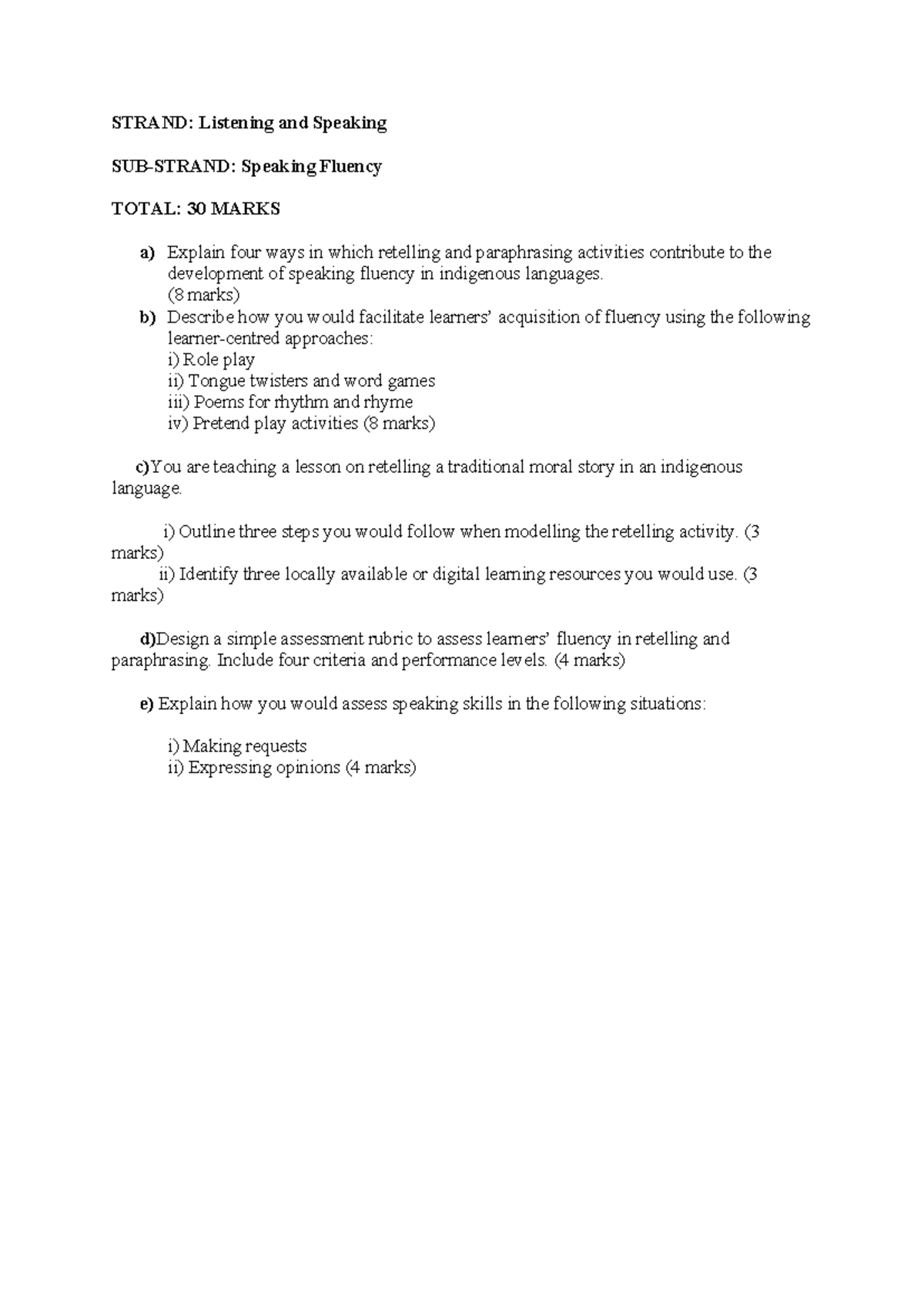 Formative Assessment: Speaking Fluency in Indigenous Language (Term 5 ...