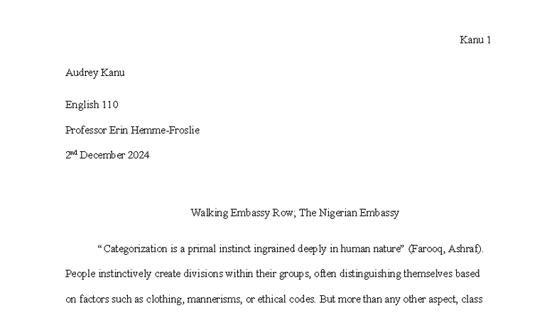 Embassy Row: A Creative Essay on Class Divisions in Nigeria (ENG 110 ...
