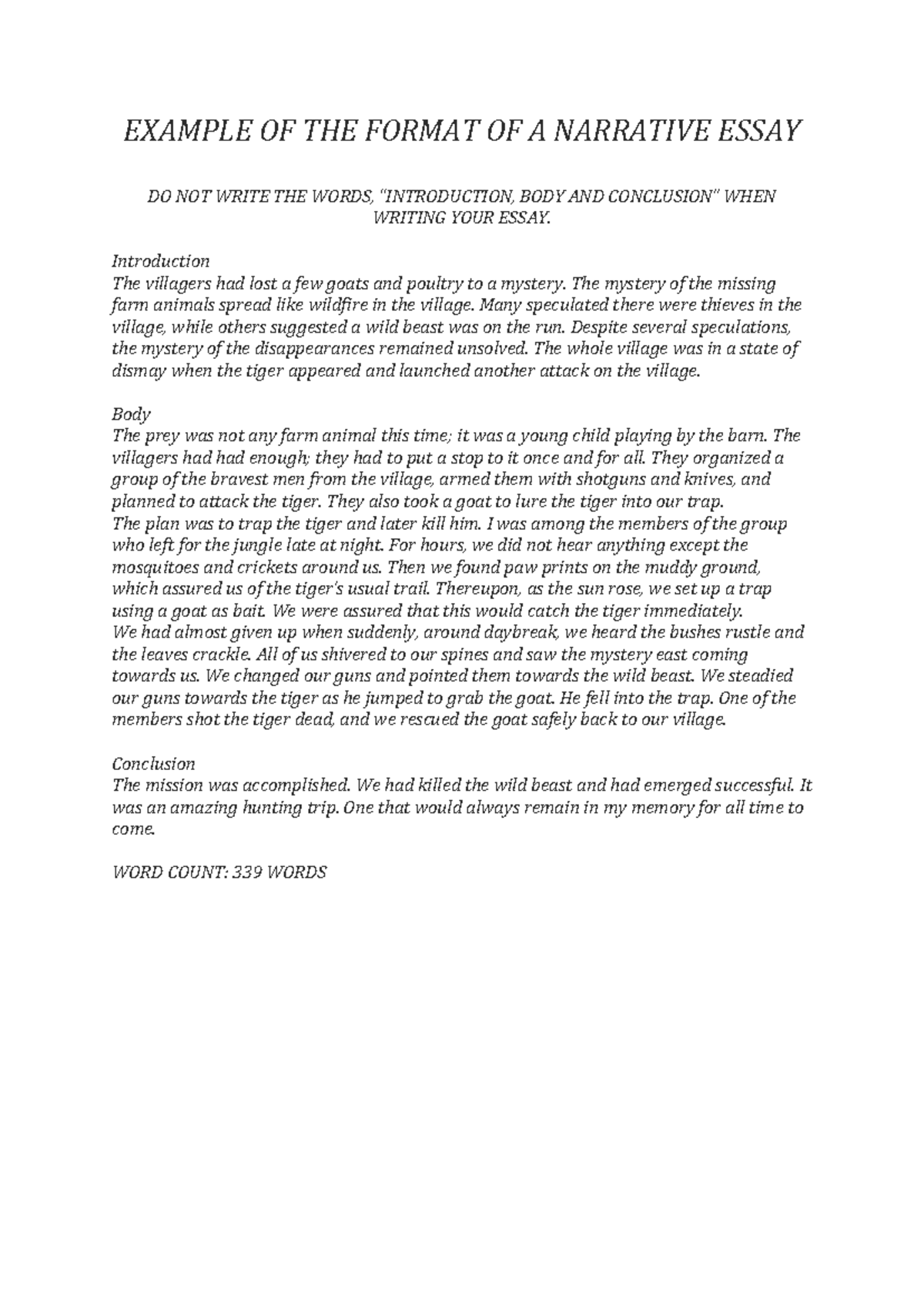 Narrative Essay Format Example: A Tale of Mystery and Courage - Studocu